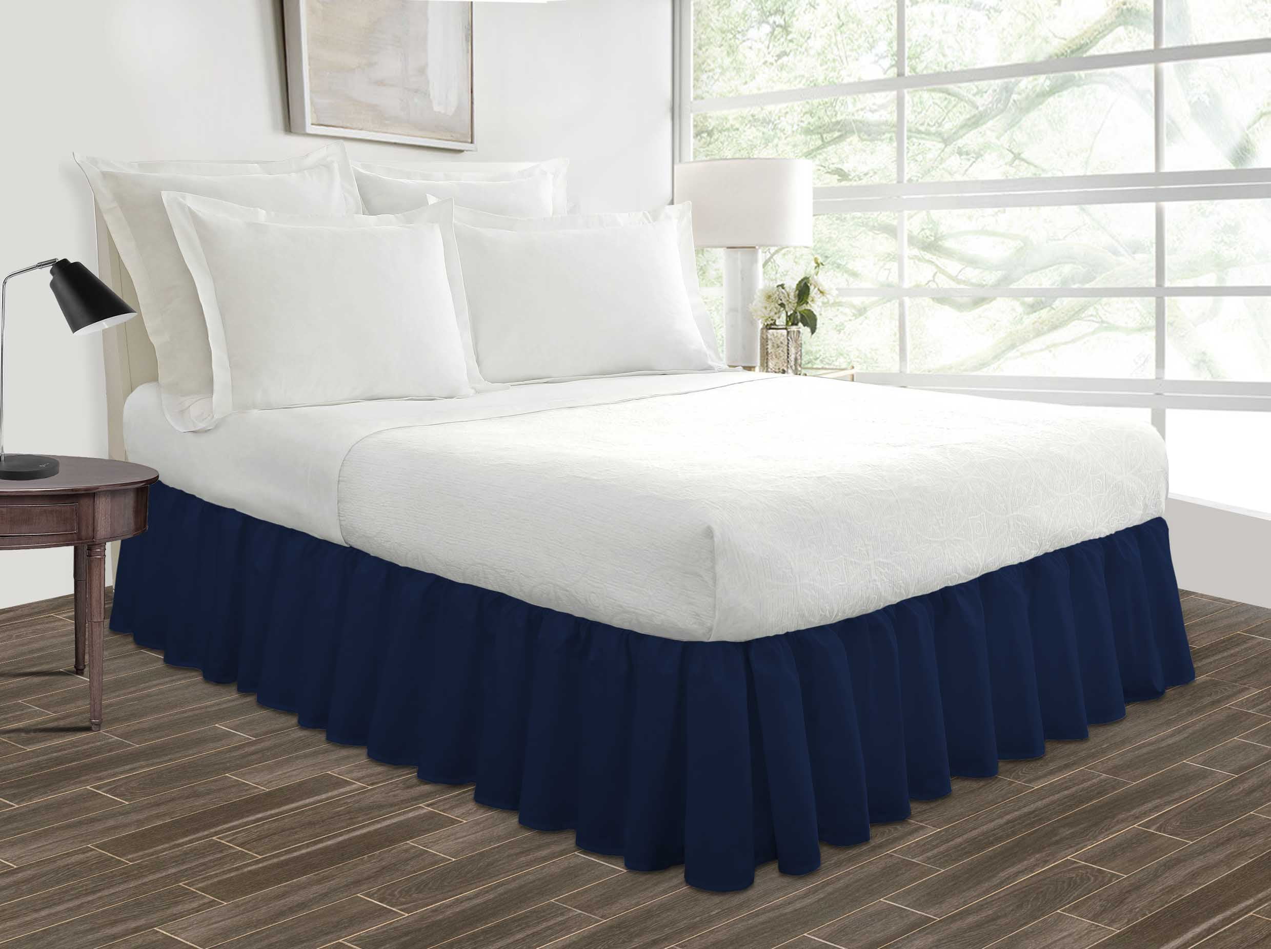 Dust Ruffled Bed Skirt Navy Blue Queen Size 11 Inch Tailored Drop, Soft ...