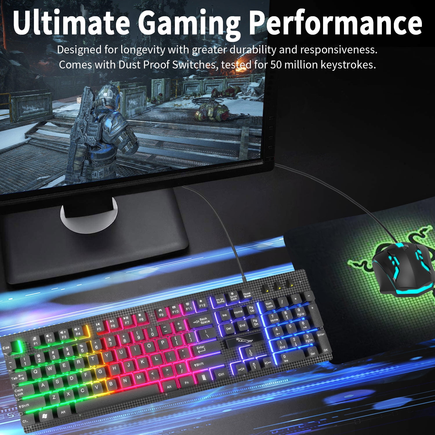 Buy Gaming Keyboard and Mouse Combo, RGB Rainbow LED Backlit Keyboard ...