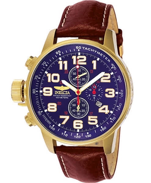Invicta Force Lefty Chronograph Blue Dial Brown Leather Men's Watch ...