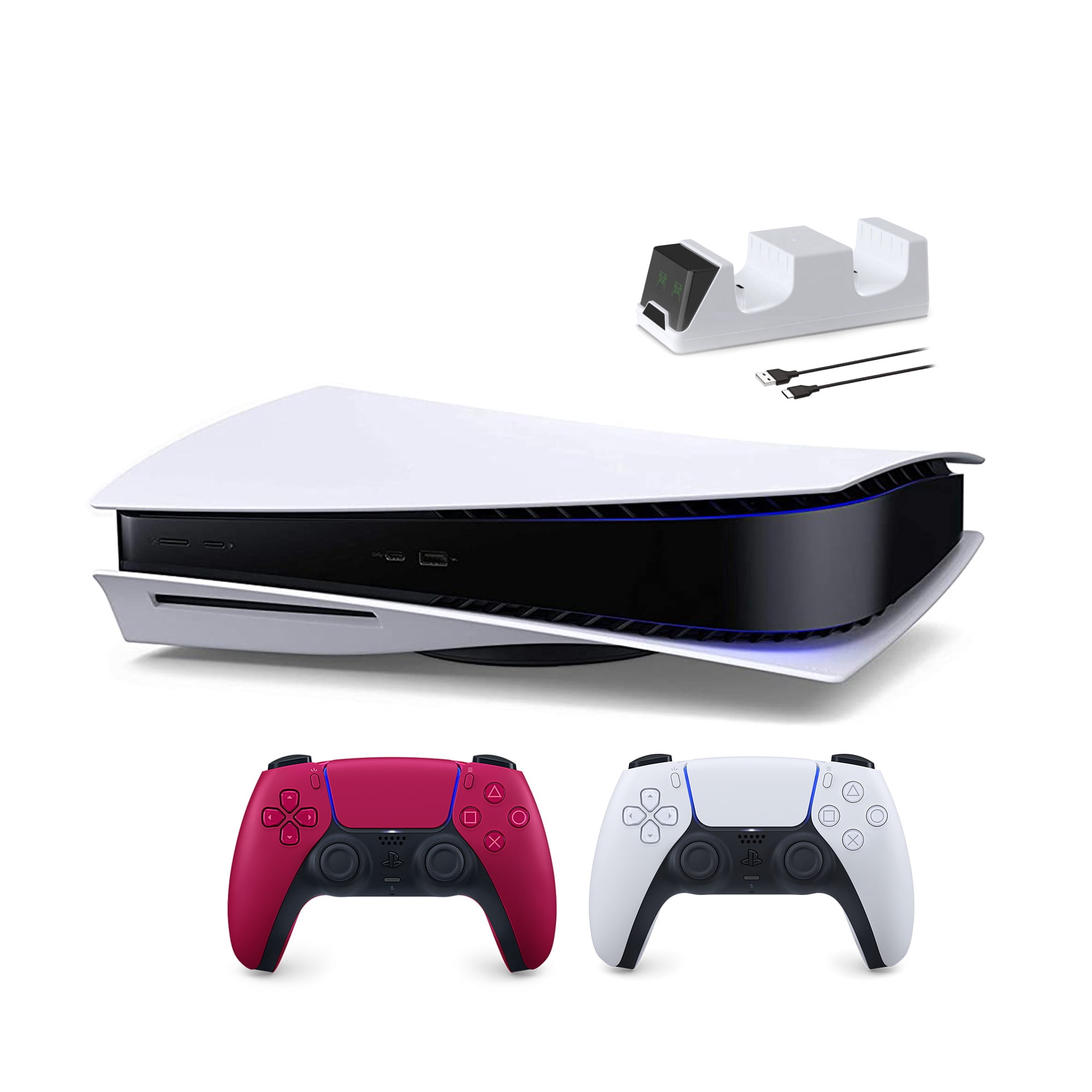 PlayStation 5 Disc Edition with Two Controllers White and Cosmic Red ...