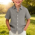 EnJoCho Boys Cotton Linen Shirt Lightweight Short Sleeve Button Down ...