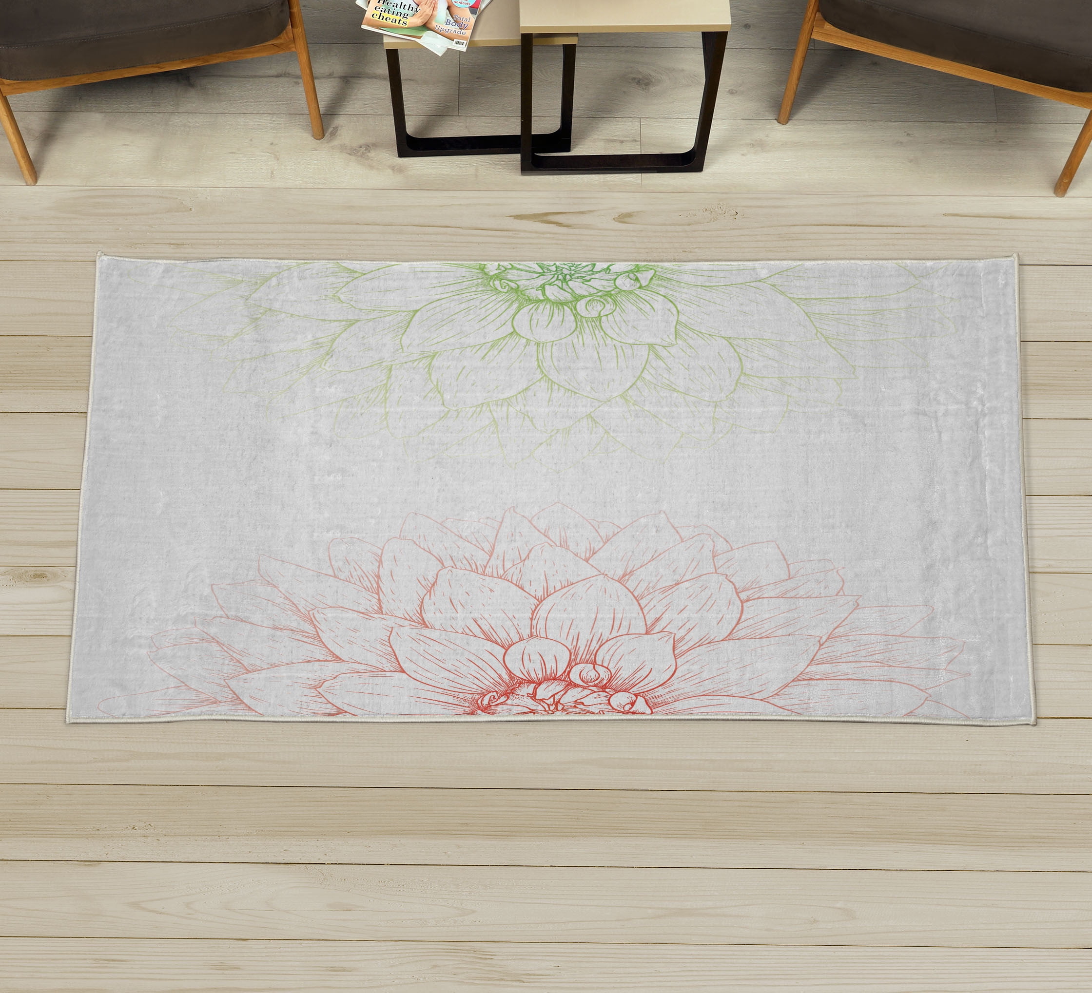 Dahlia Flower Decorative Rug, Simplistic Drawing of Bushy Sunflower ...