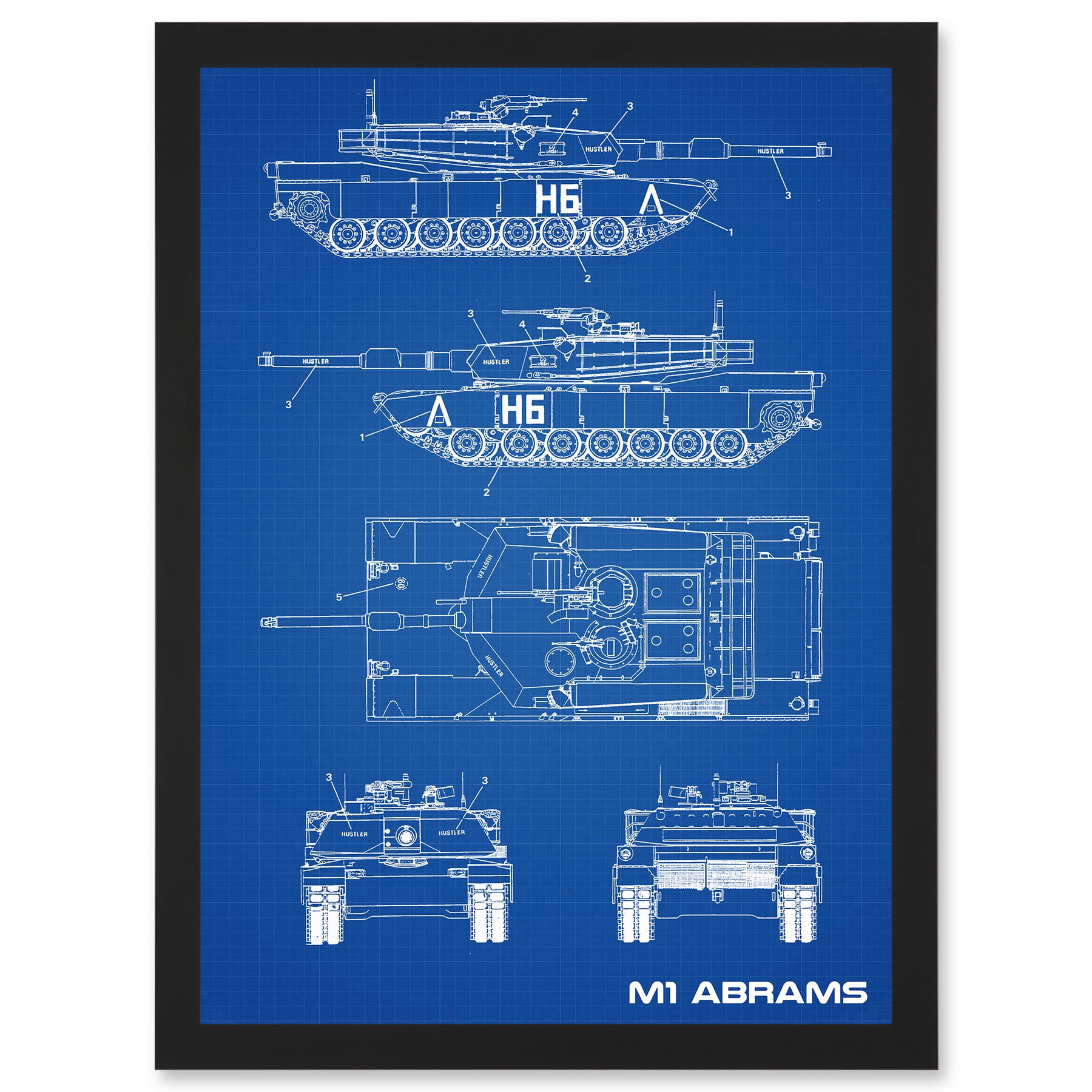 M1 Abrams American Main Battle Tank Blueprint Plan Artwork Framed Wall ...