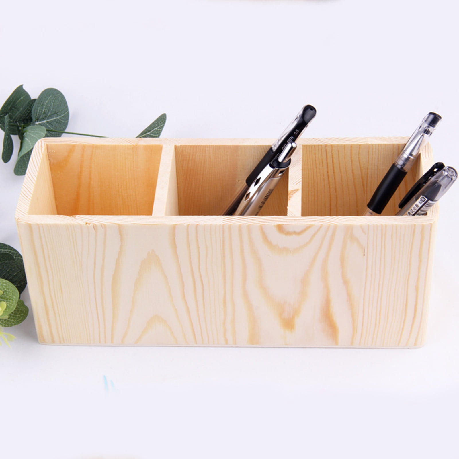 Multi-Segment Pen Holder Wood Student Stationery Pencil Storage Box for ...