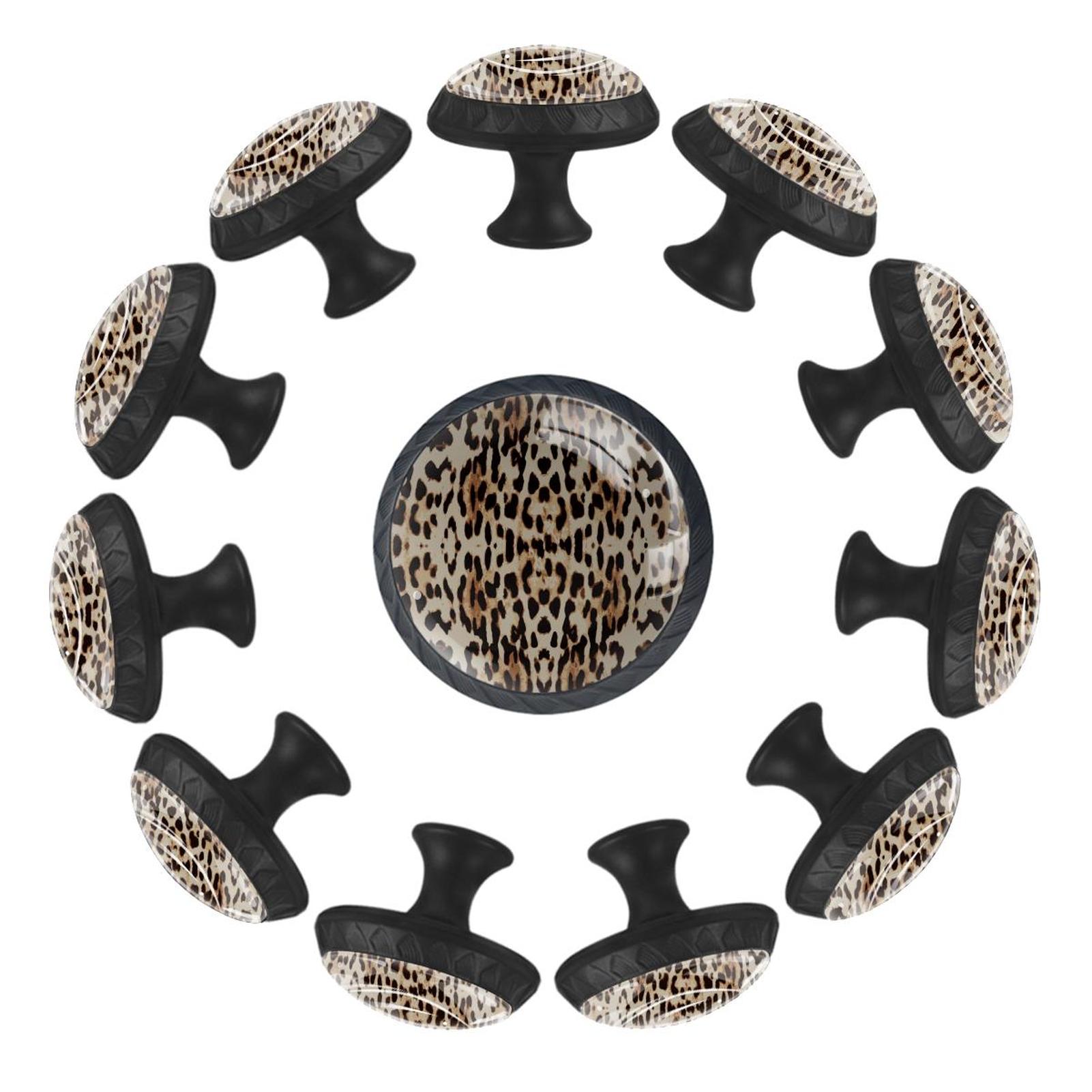 12 Pack Round Crystal Glass Knobs Leopard Skin Pull Handle for Kitchen ...