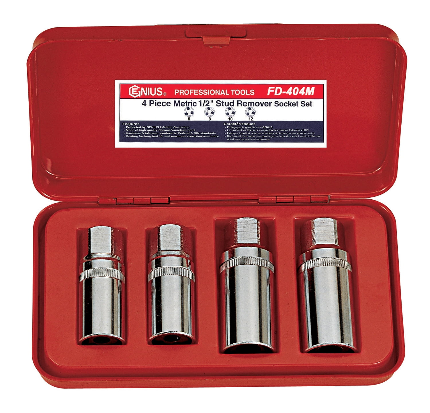 Genius Tools 4 Piece 1/2 Dr. Metric Stud Remover Socket Set - FD-404M ...