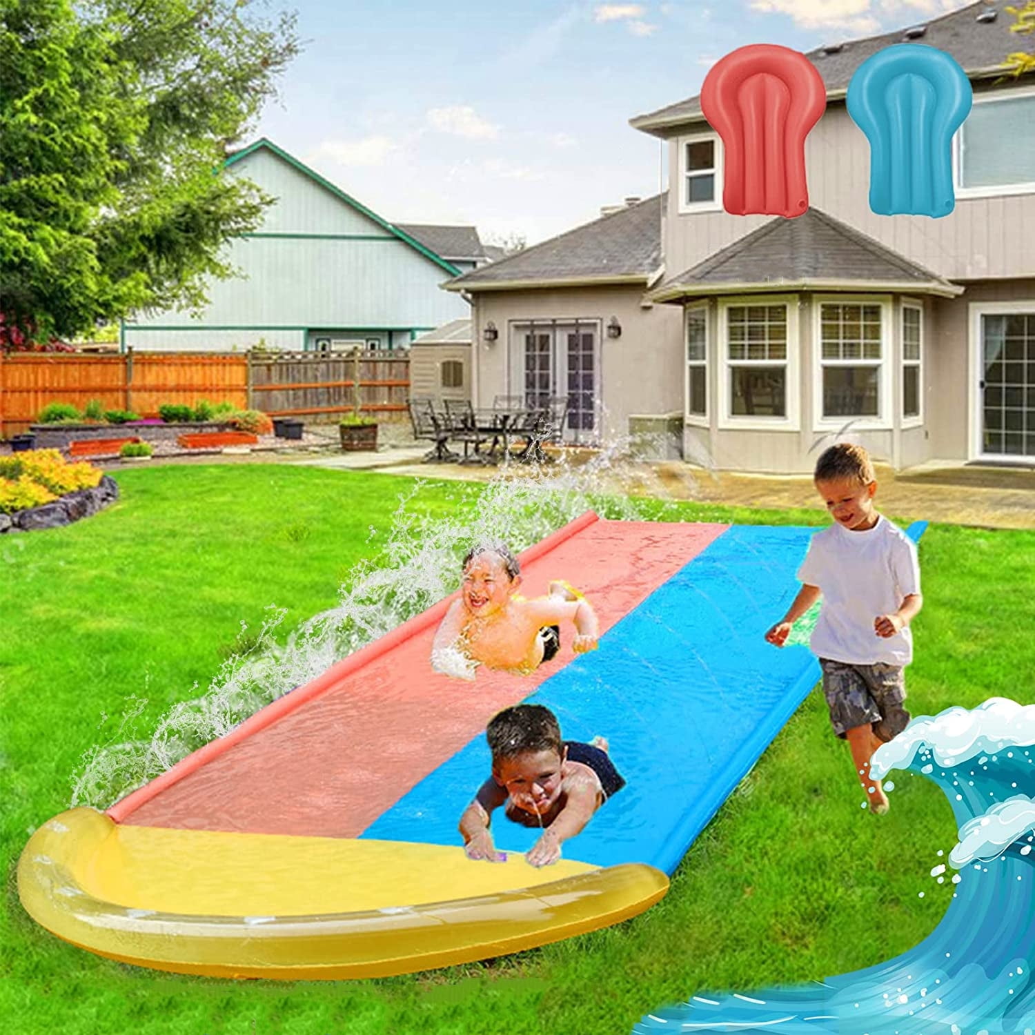 16 4ft Slip And Slide Double Deluxe Lawn Water Slides Giant Backyard