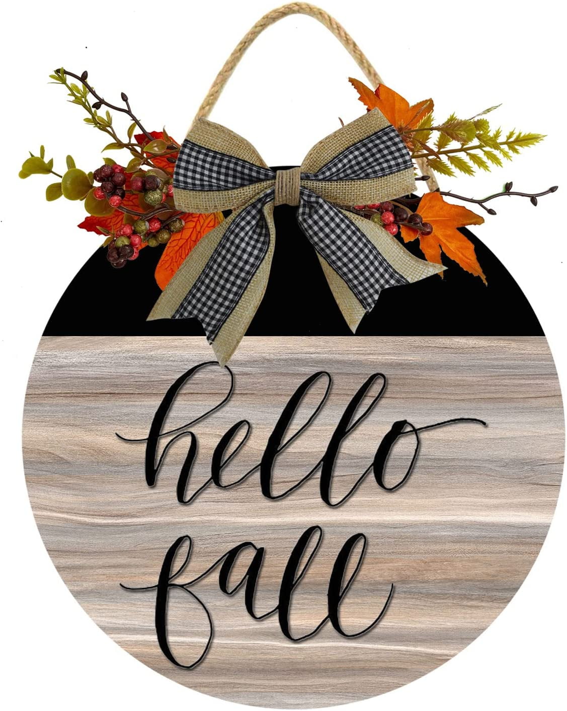 Eveokoki 11" Hello Fall Autumn Sign Plaque Front Door Decoration ...