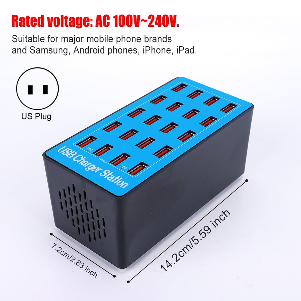 Estación de carga USB de 20 puertos 100W/20A cargador USB multipuerto Cargador rápido USB para ...