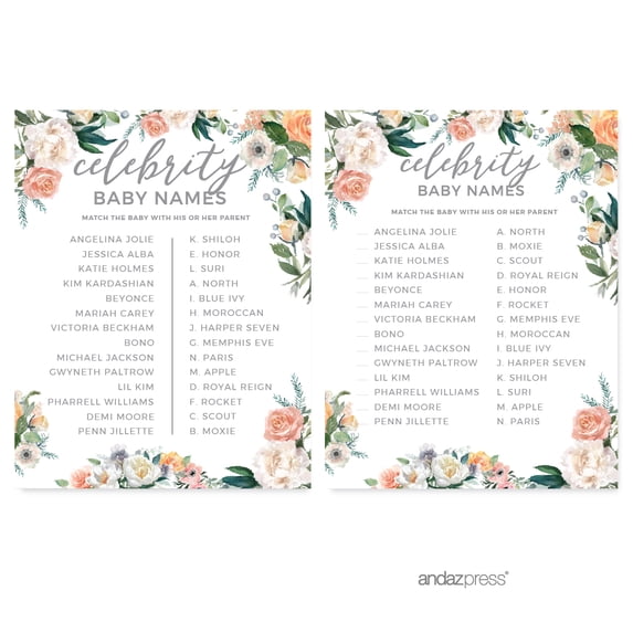 Peach Coral Floral Garden, Celebrity Name Game Cards, 20-Pack, Games ...
