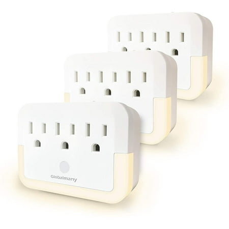 3 Outlet Extender with Night Light, SAYDY Plug-in Warm White LED ...