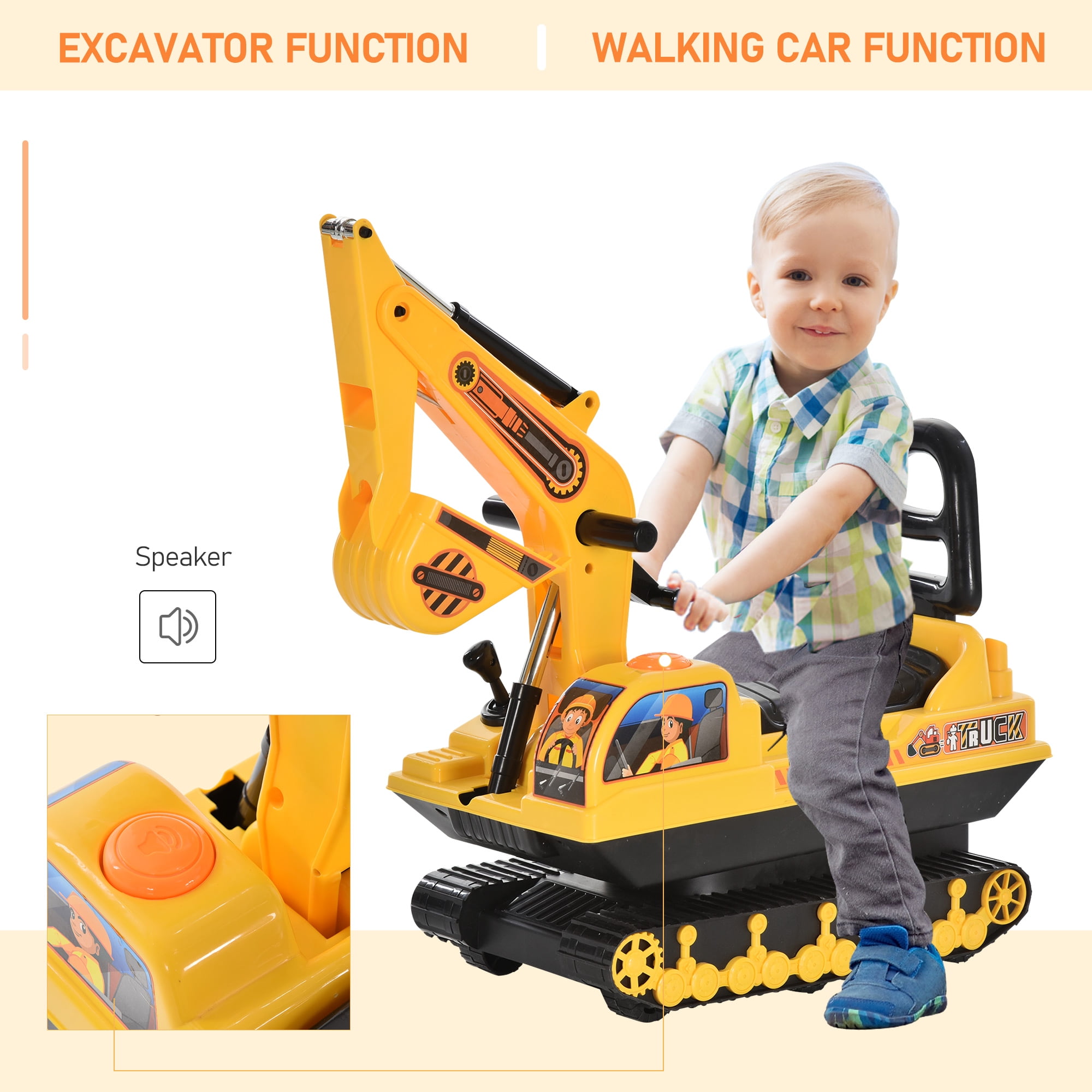 Digger Toy Qaba Kids Ride-on Excavator Toy - Manual Digger With Real ...