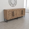 Osin Sideboard Buffet Cabinet, 4 Door, 83 Inch Antique Brown Pine Wood ...