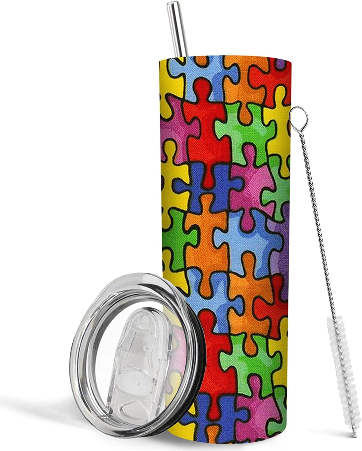 Autism Awareness Colorful Puzzle Piece Cup with Straw 20Oz Tumbler with ...