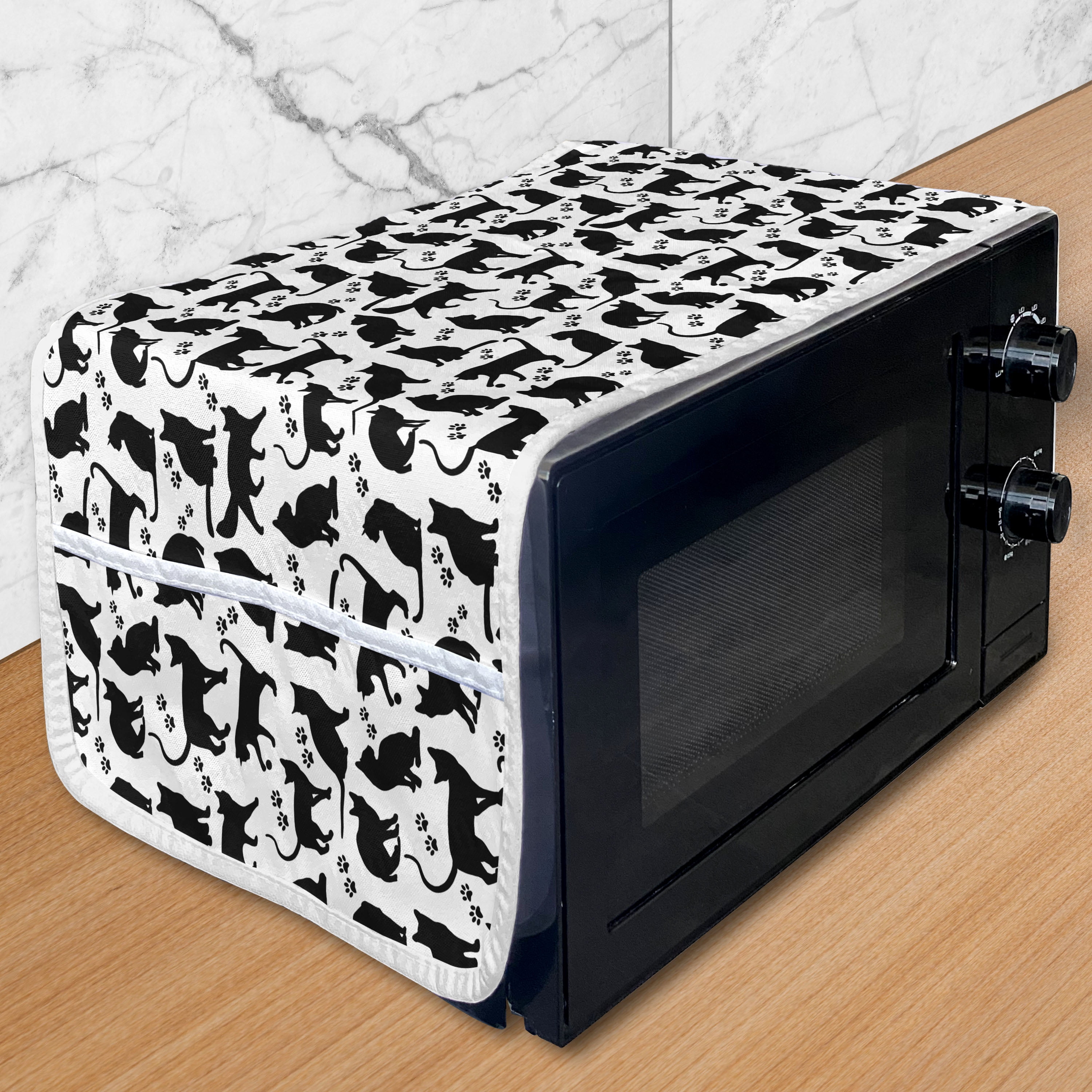 Cat Microwave Oven Cover, Black Silhouettes in Different Positions ...