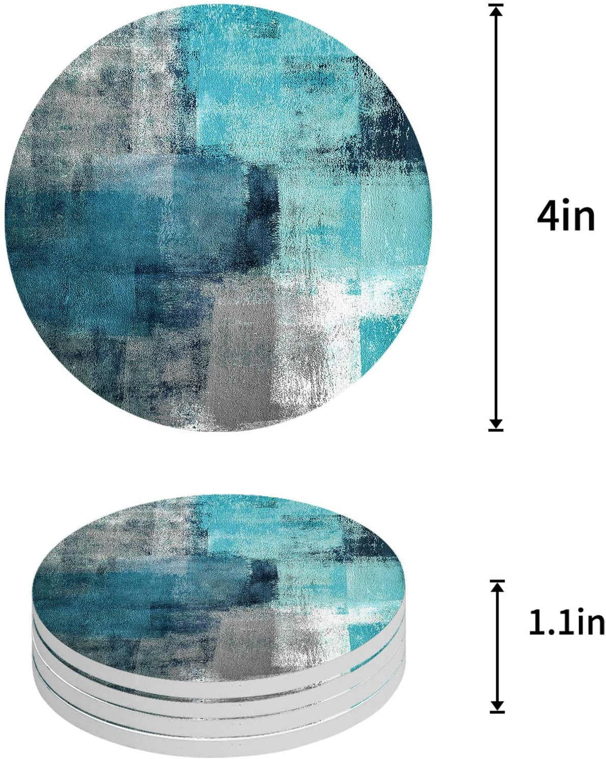 FMSHPON Oil Painting Style Abstract Geometric Blue Set of 4 Round ...