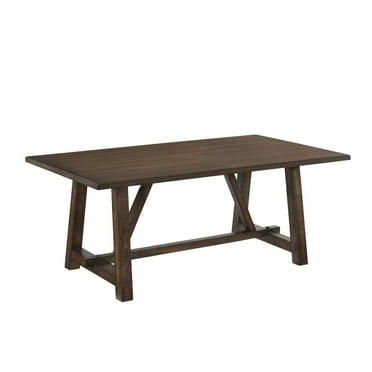 Weston Home 78" Rectangular Oak Top Dining Table with Aqua Trestle Base ...