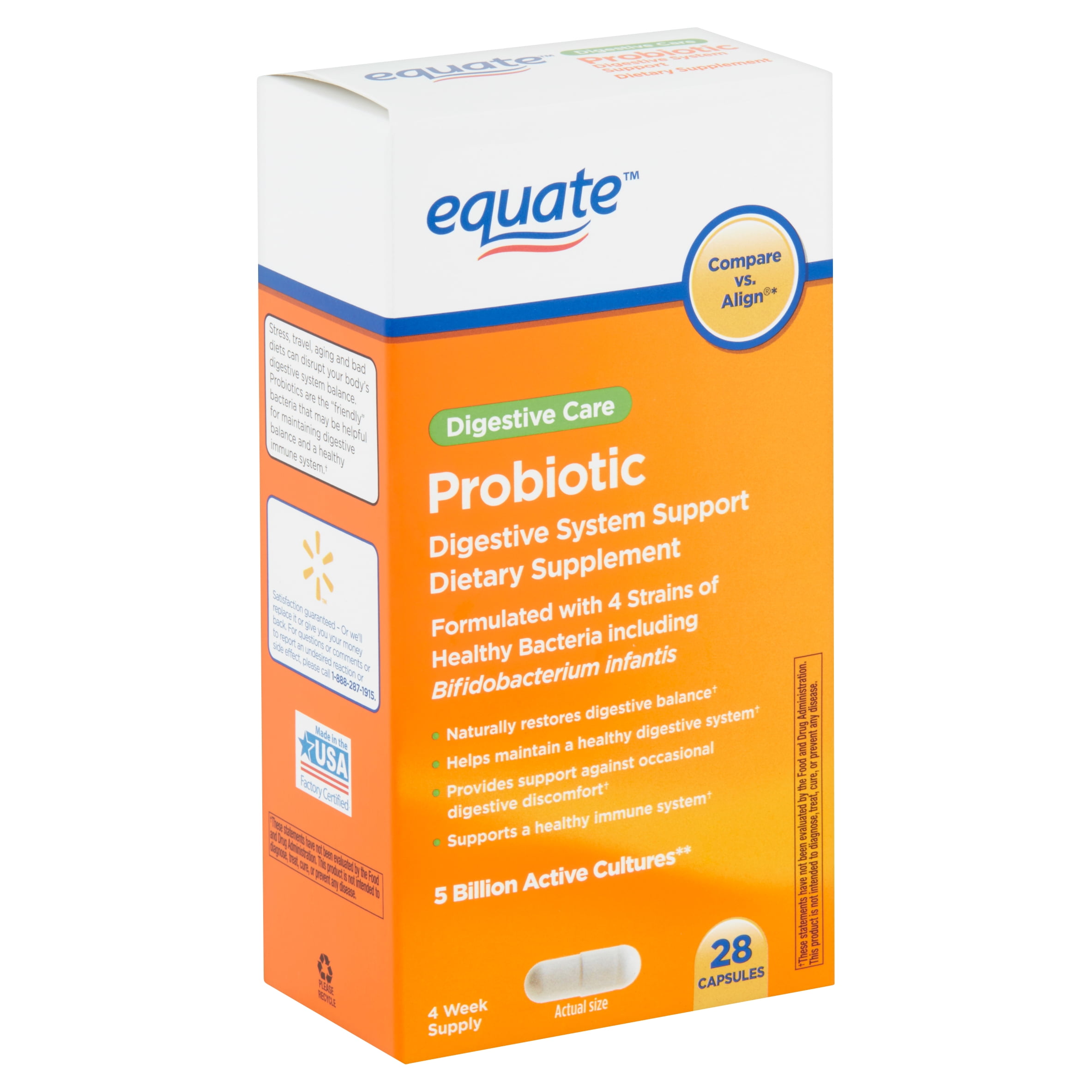 Equate Digestive Care Probiotic Capsules, 28 count - Walmart.com