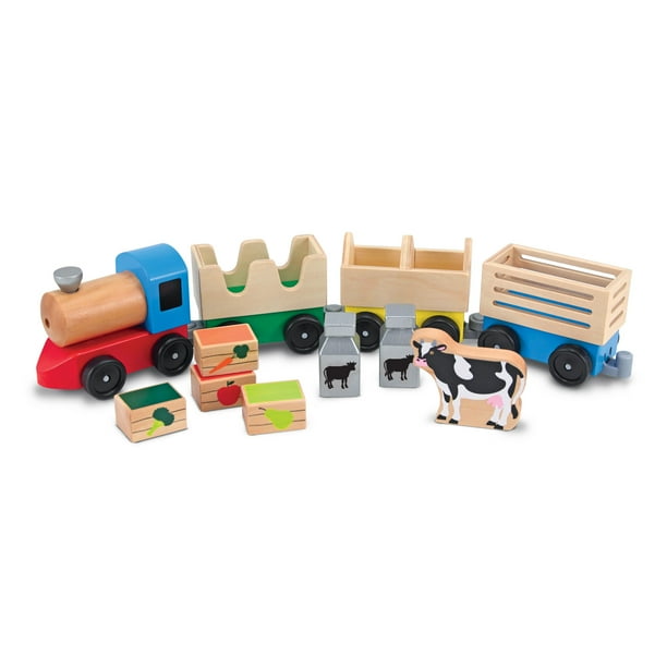 Melissa & Doug Wooden Farm Train Set - Classic Wooden Toy (3 linking ...