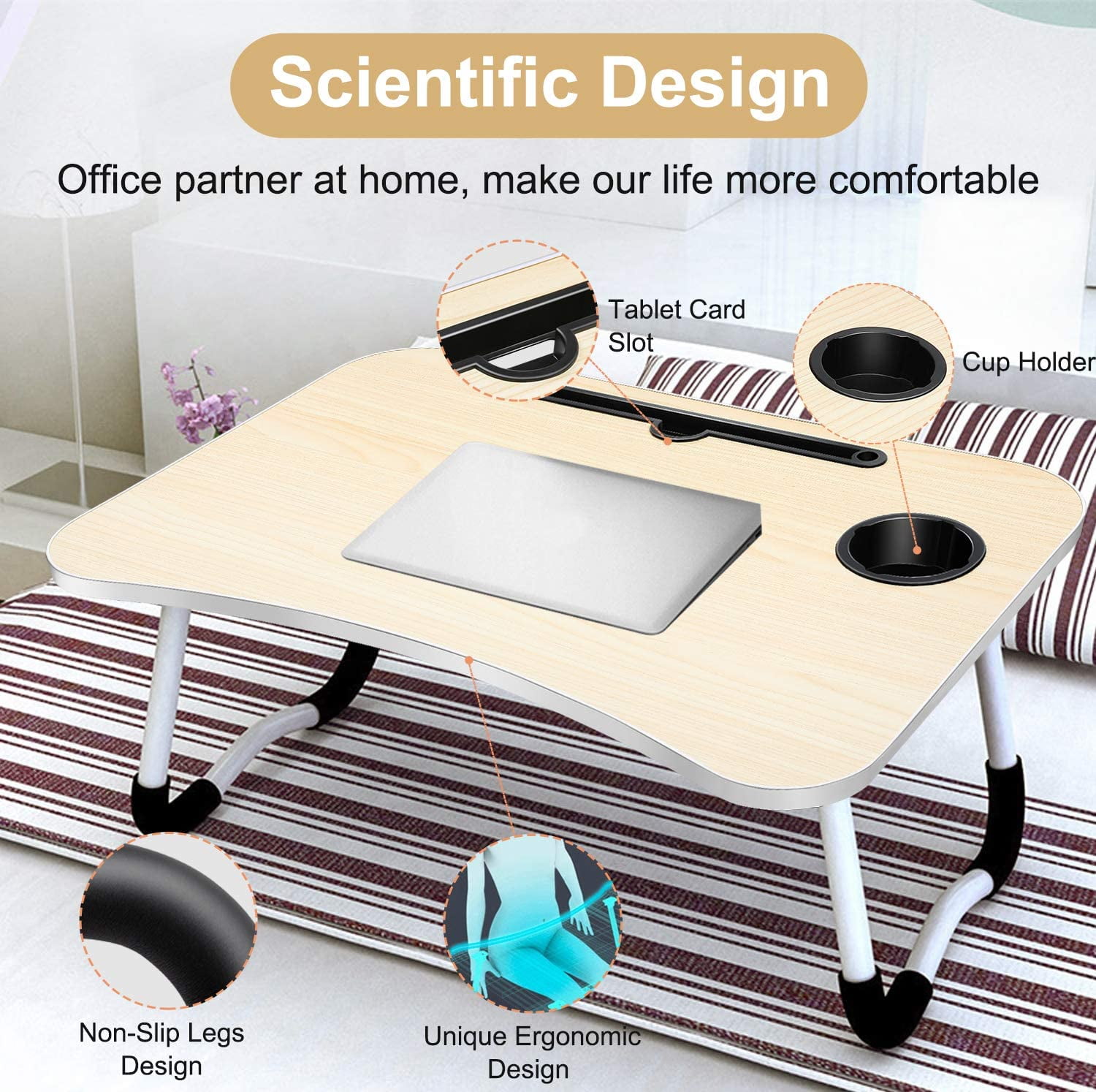 Foldable Laptop Table for Bed, Collapsible Lap Tray Desk Table with ...