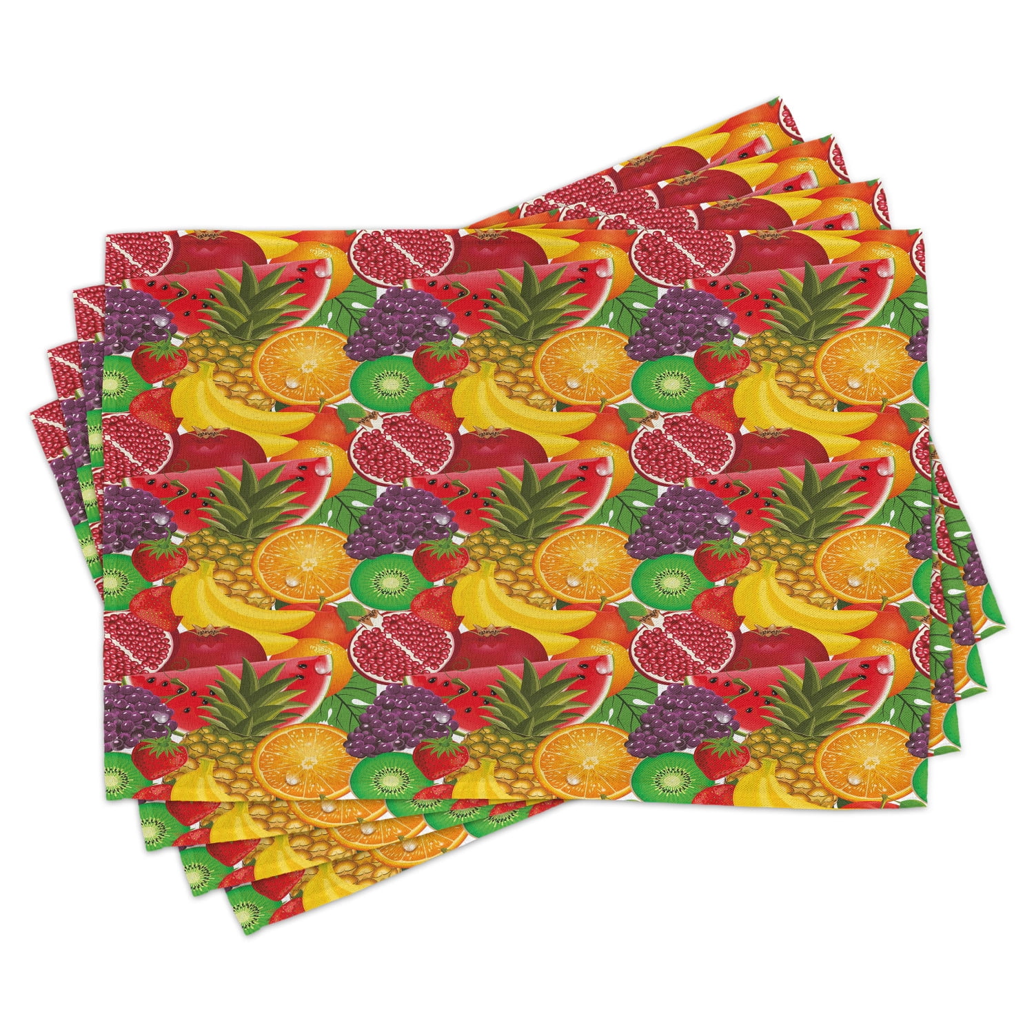 Ambesonne Colorful Place Mats Set of 4, Tropical Fresh Fruits, Standard ...