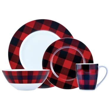 Buffalo Plaid White/Black 16PC Dinnerset - Walmart.com