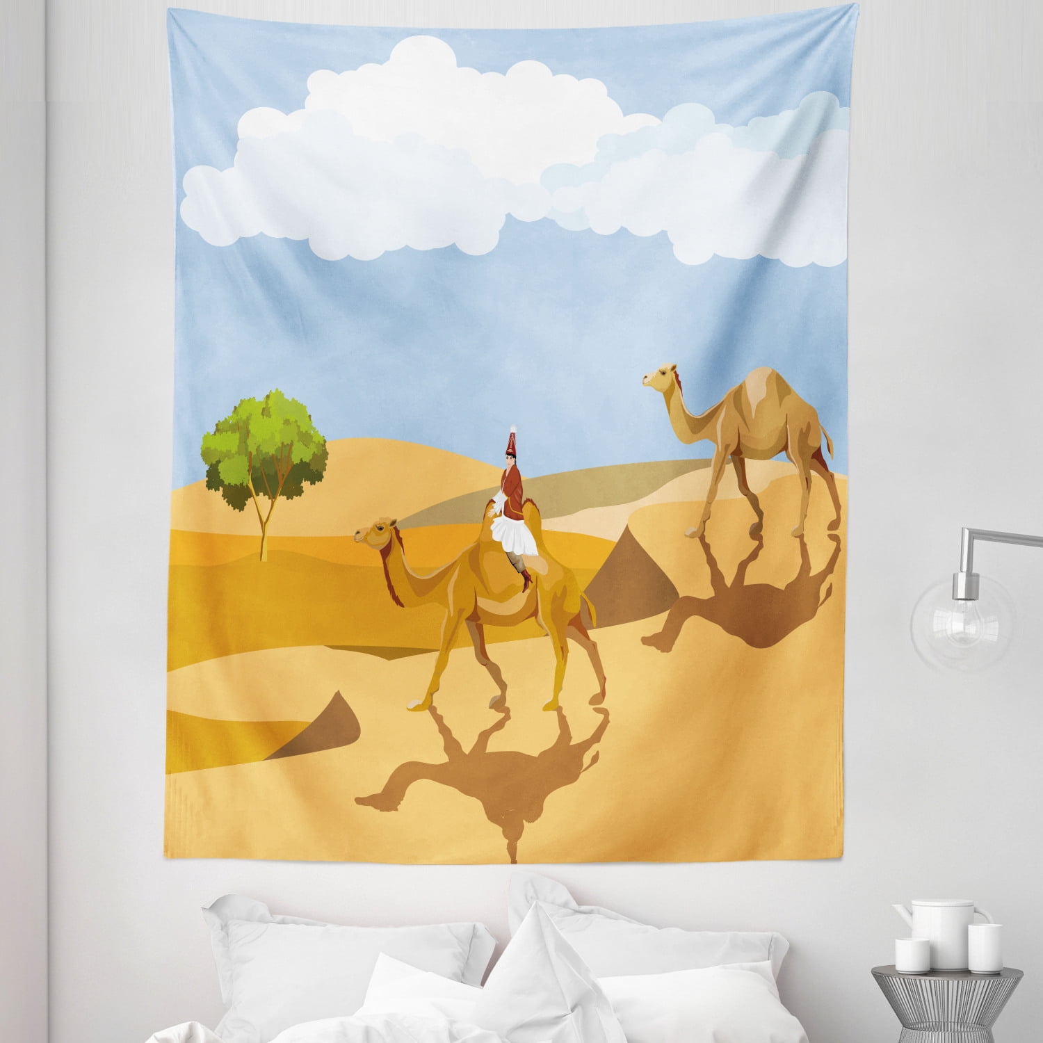 Oasis Tapestry, Woman in Traditional Clothes Riding a Camel in the ...