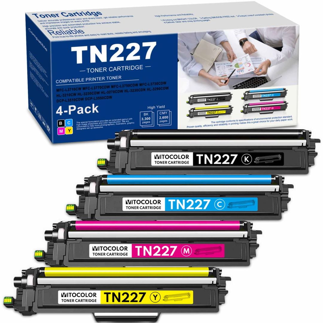 TN227 4 Pack Toner Cartridge High Yield Replacement for Brother MFC ...