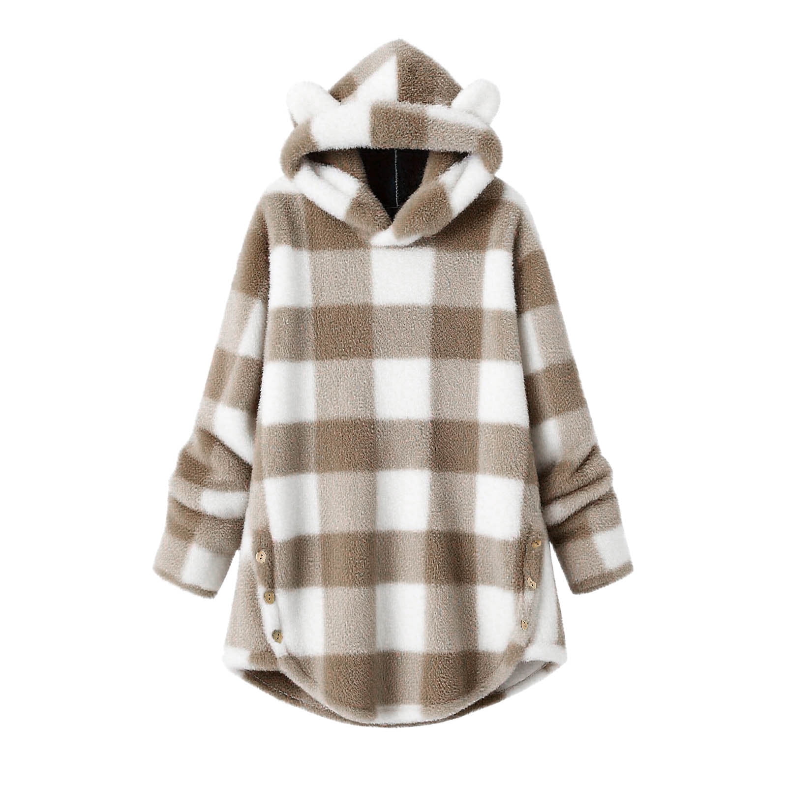 Click here for Plebaso Womens Fuzzy Hoodies Plaid Comfy Sherpa Pu... prices