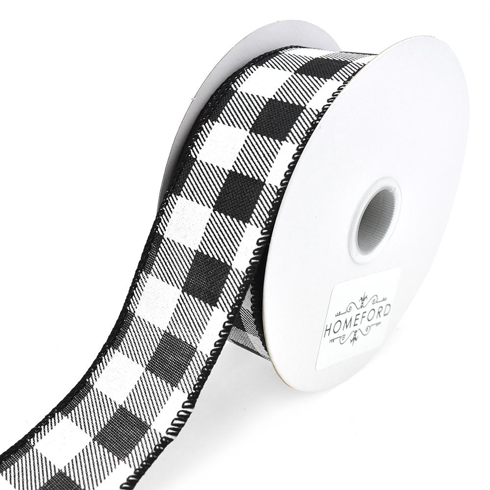 Printed Gingham Patterned Wired Ribbon, Black, 1-1/2-Inch, 10-Yard ...