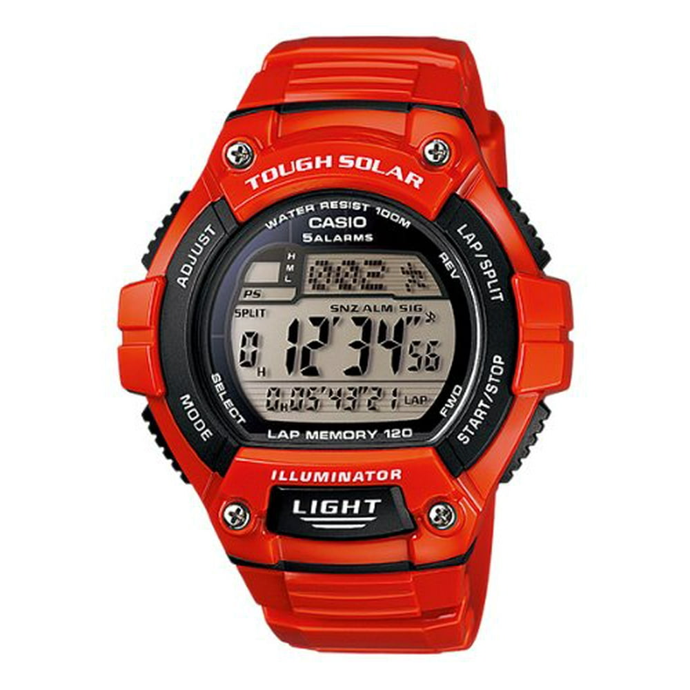 Casio - Unisex Solar Multi-Function 120-Lap Runner Watch, Red Glossy ...