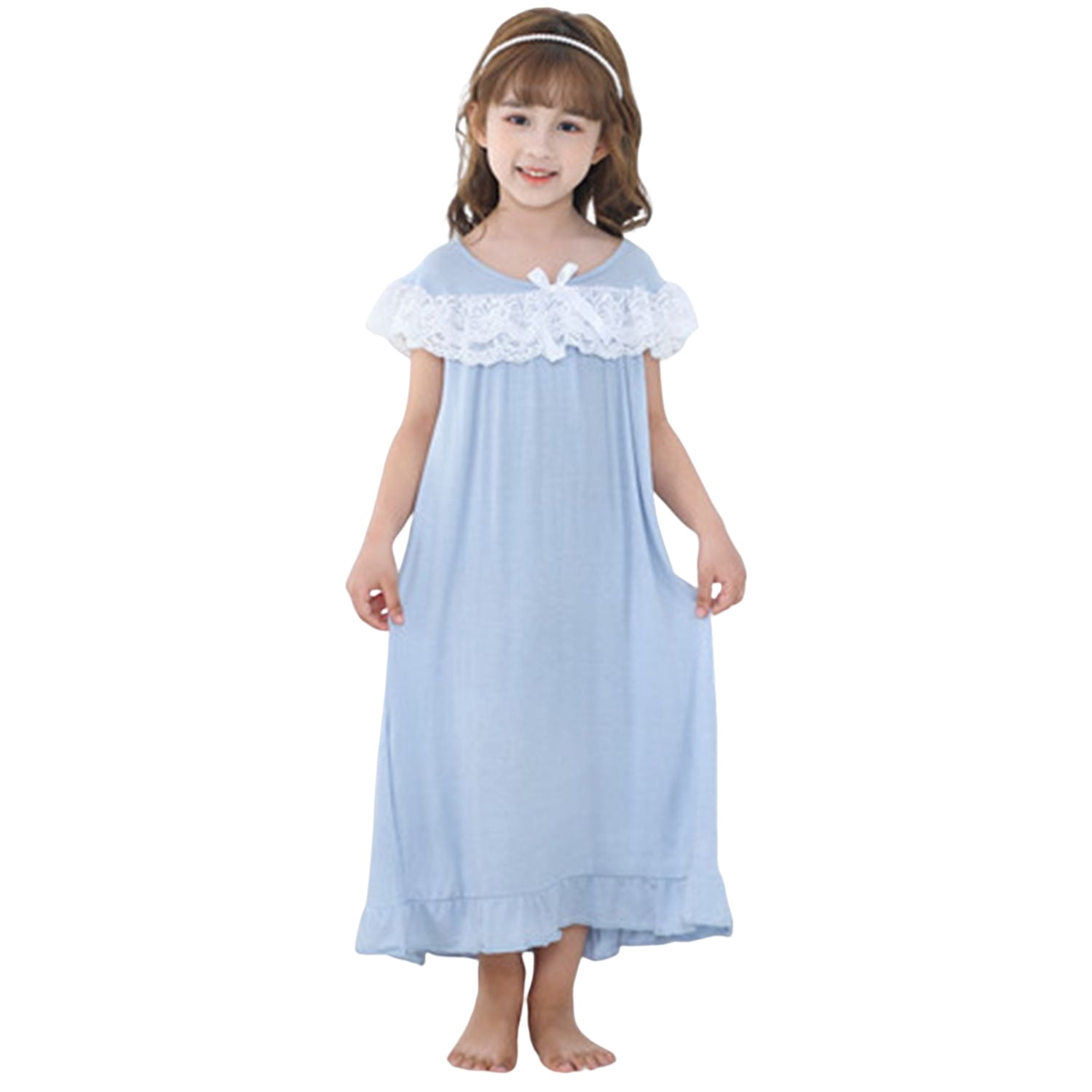 Little Girls Big Girls Lace Shoulder Crew Neck Long Sleepwear Soft ...