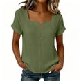 Ashirexll Summer Tops for Women Summer Solid Color Button Linen Short ...