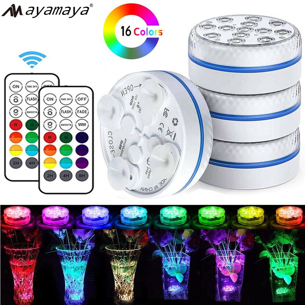 AYAMAYA 4Pcs Submersible LED Lights with 16 Colors,13LED Inground Pool ...