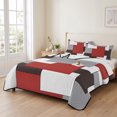 3 Pieces King Quilt Set,Red Color Block Grey Abstract Geometric Soft ...