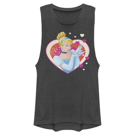Disney Princesses Cinderella Hearts Women's Muscle Tank, Charcoal ...
