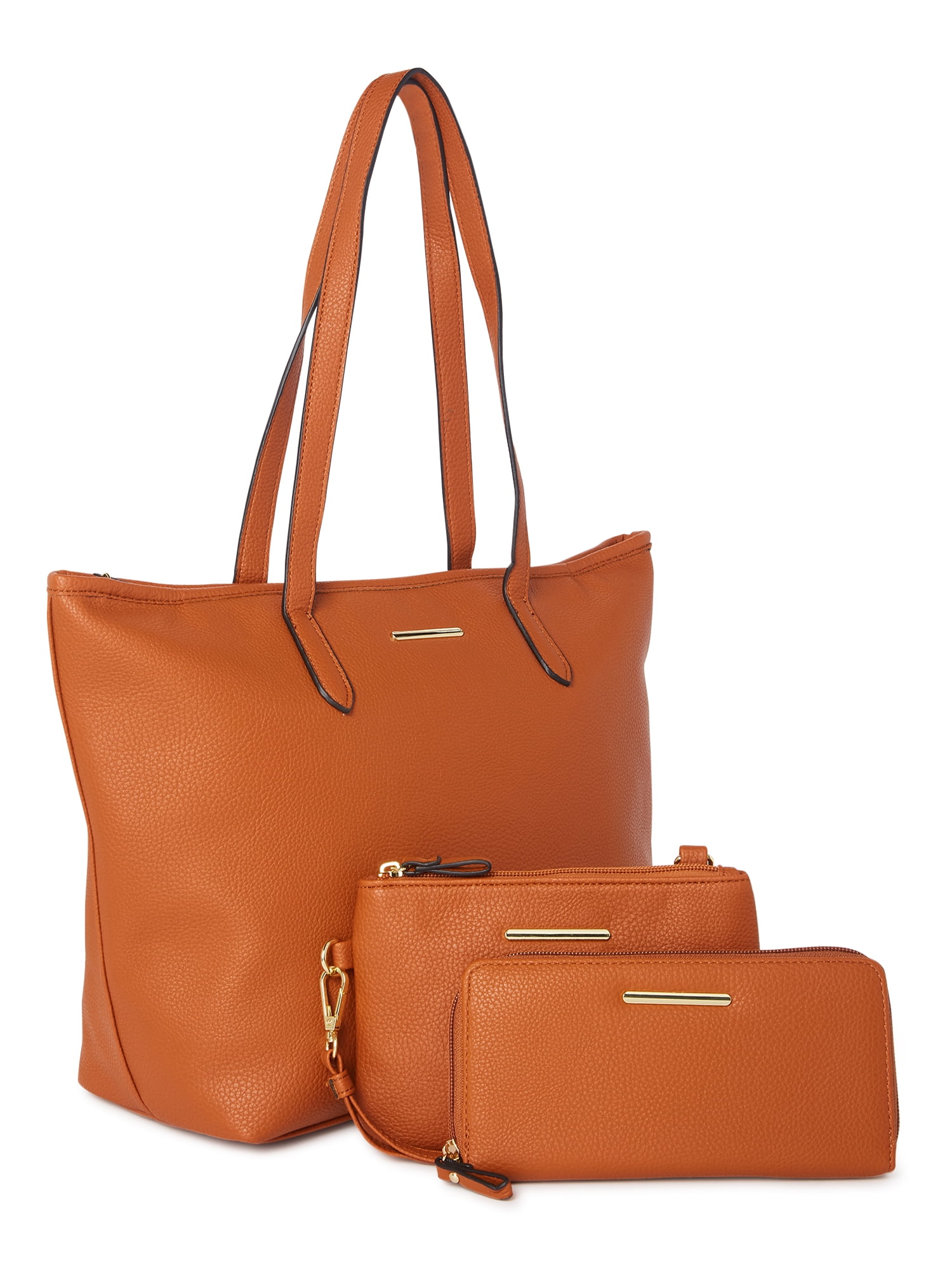 Time and Tru Women's 3-Piece Handbag Set Cognac - Walmart.com