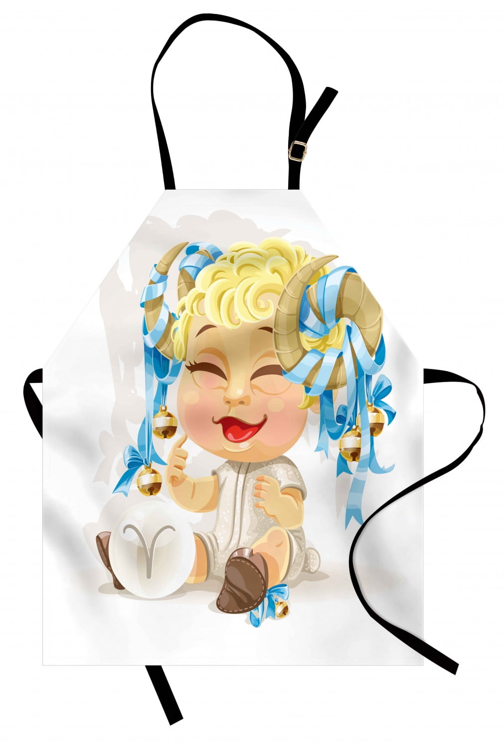 Zodiac Aries Apron Happy Smiling Baby with Bells Tied up to His Horns ...