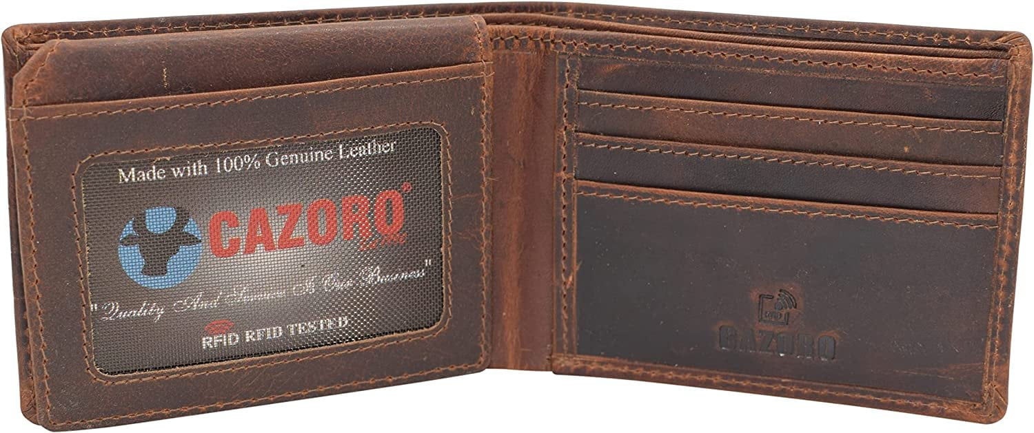 CAZORO Wallet for Mens Vintage Leather RFID Blocking Classic Bifold ...