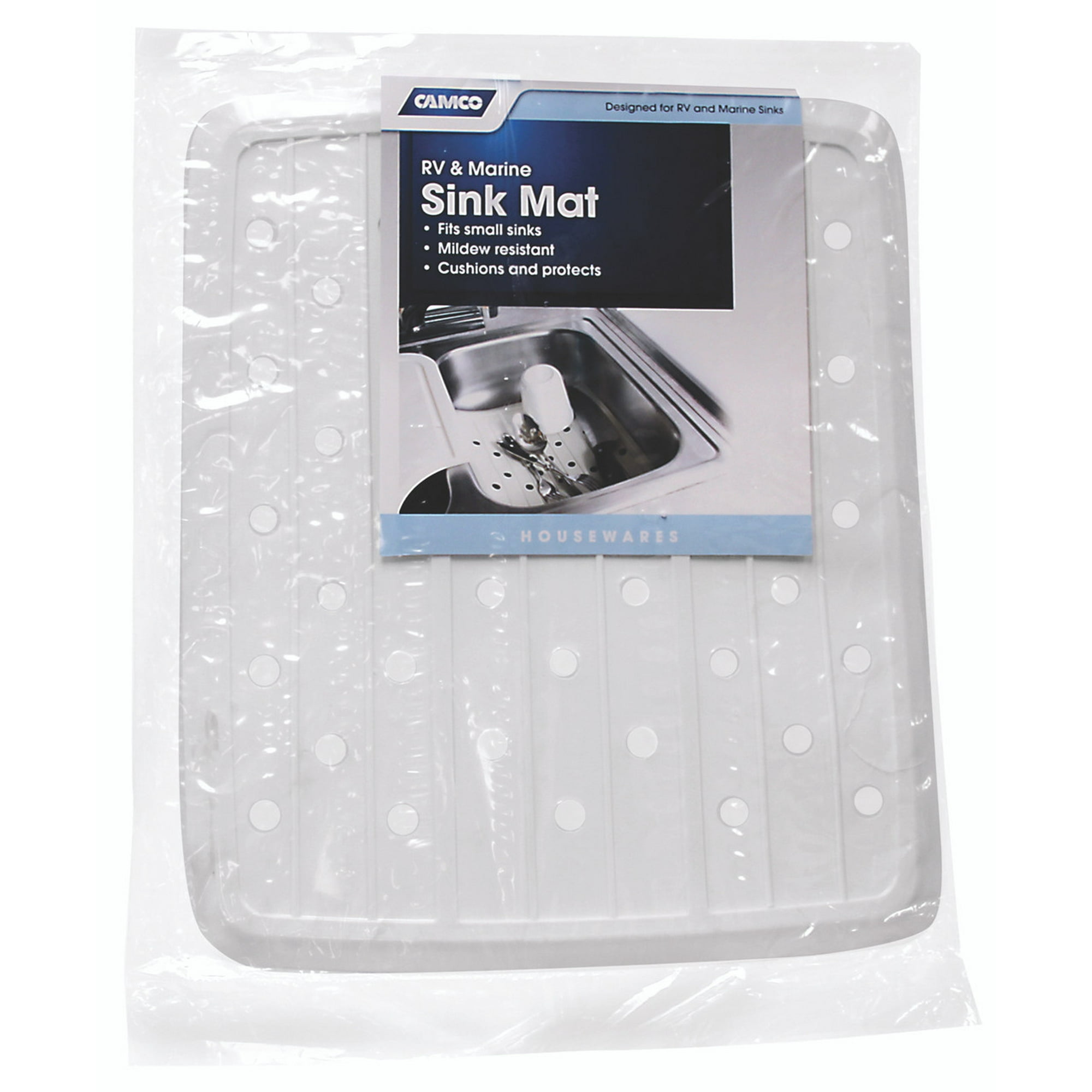 Camco Sink Protector 43720 10 Inch Width X 11-3/4 Inch Length; Solid With Drain Holes; White; Vinyl; With English/French Language Packaging