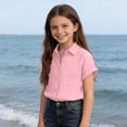 Boys Girls Button Short Sleeve Shirt, Casual Laepl Collar Loose Blouses ...