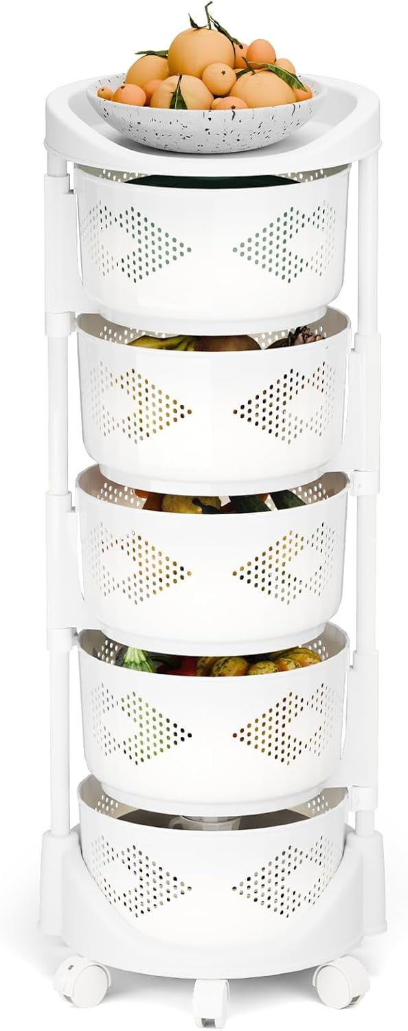 Kitchen Storage Cart, 5 Tier Circular Rotating Basket, Multi-Function ...