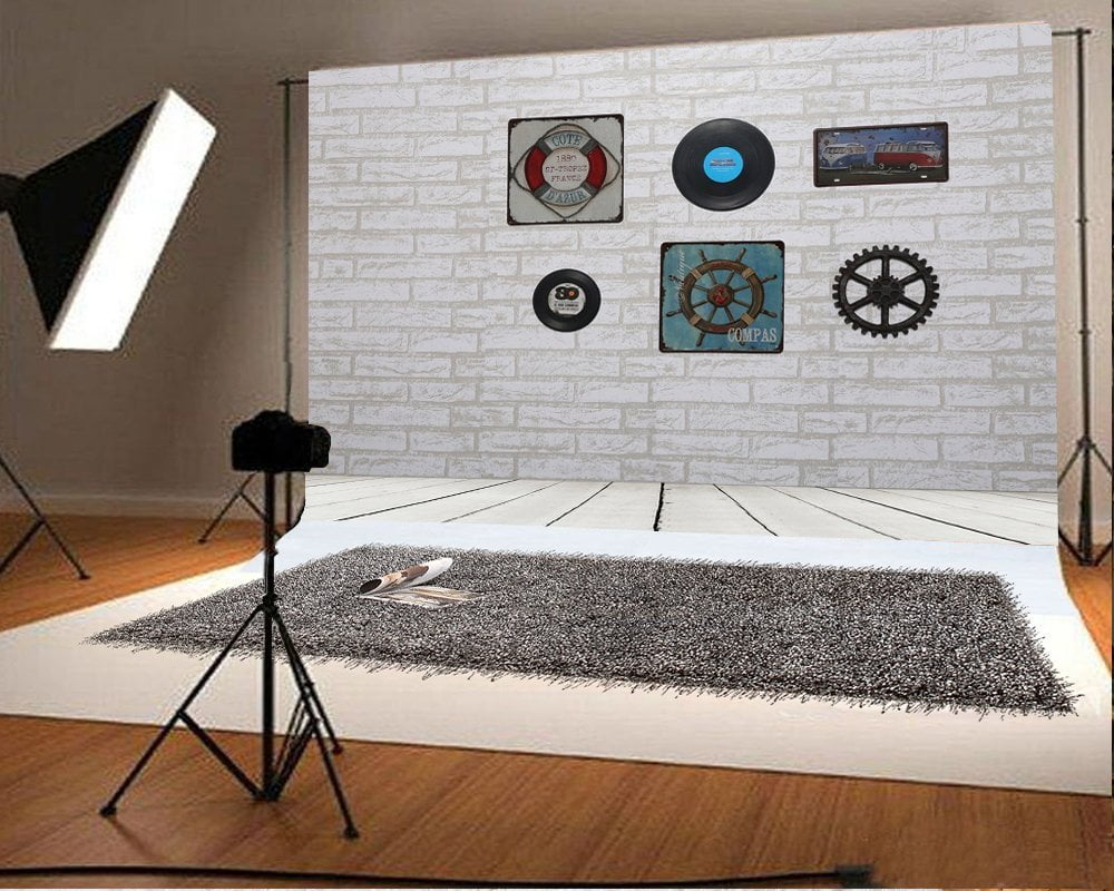 MOHome 7x5ft Photography Background White Wall Brick Walls Record Gear ...