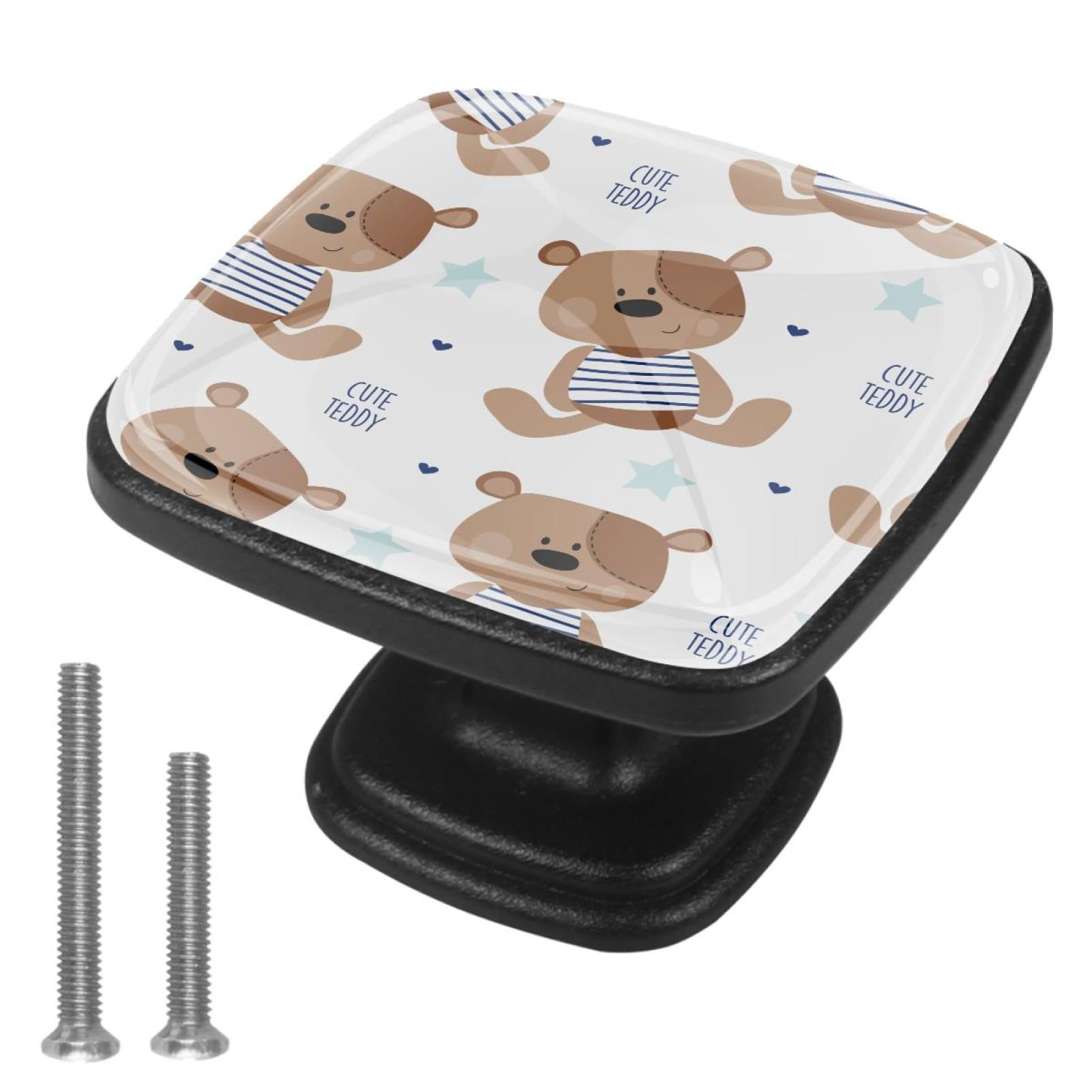 4 Pcs Cabinet Handle Drawer Pulls Bear Knobs with Screws Square ...