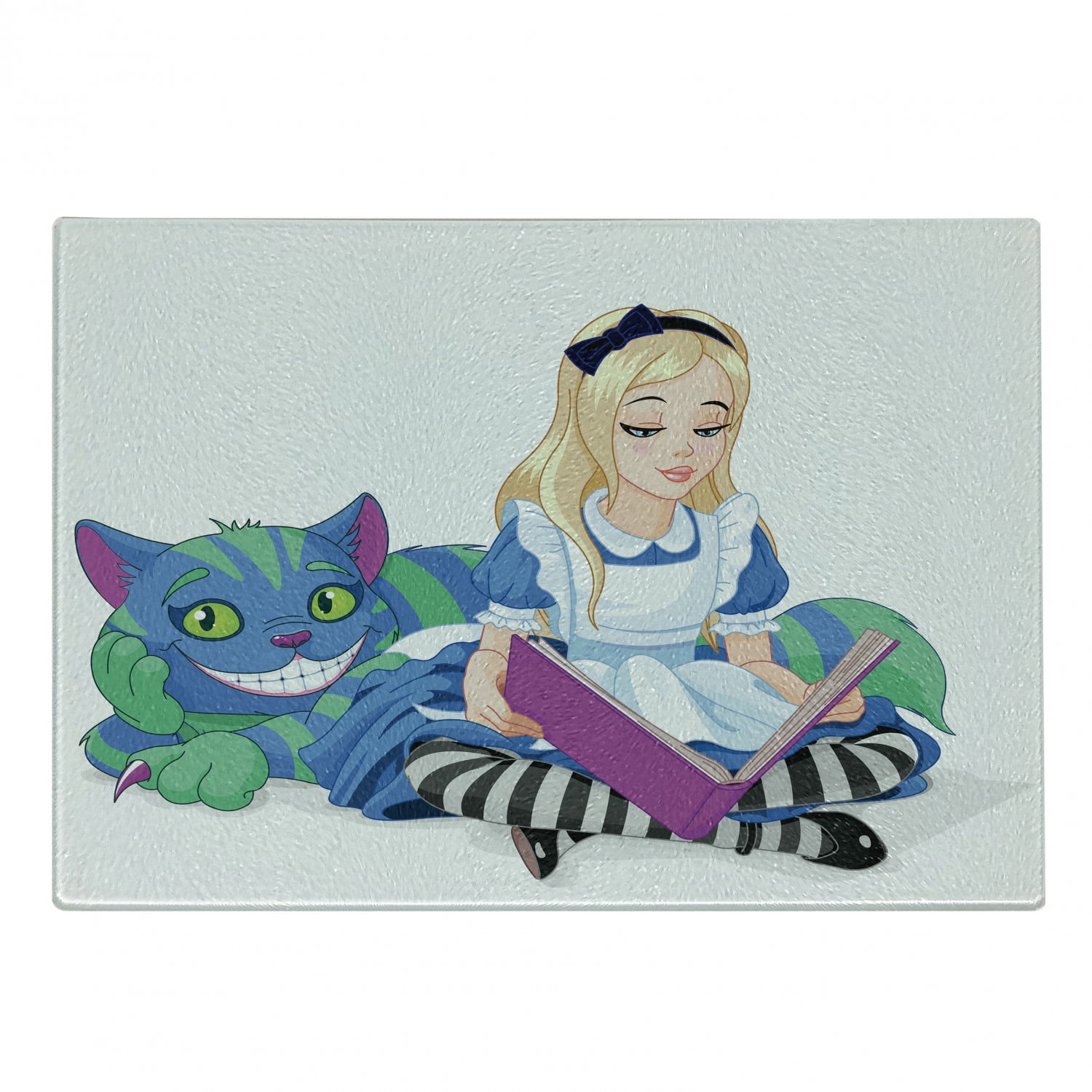 Alice in Wonderland Cutting Board, Alice Reading Book Cat Colorful ...