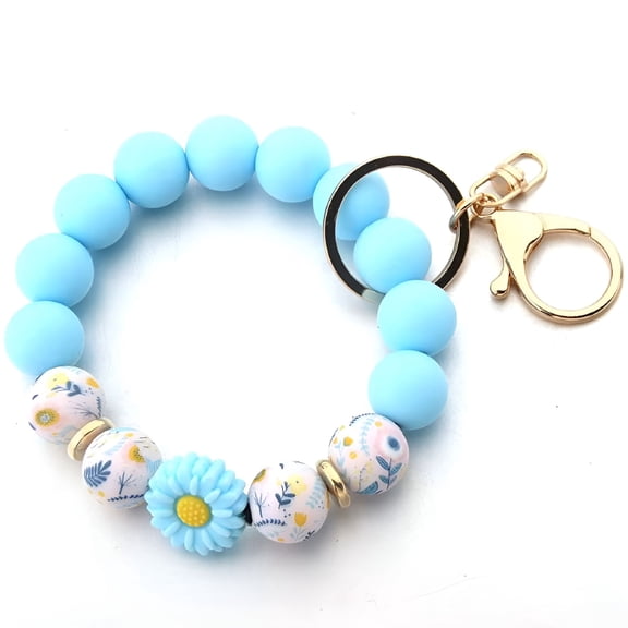 DESIGNICE Silicone Beaded Keychain Wristlet Key Ring Bracelet Cute Car ...