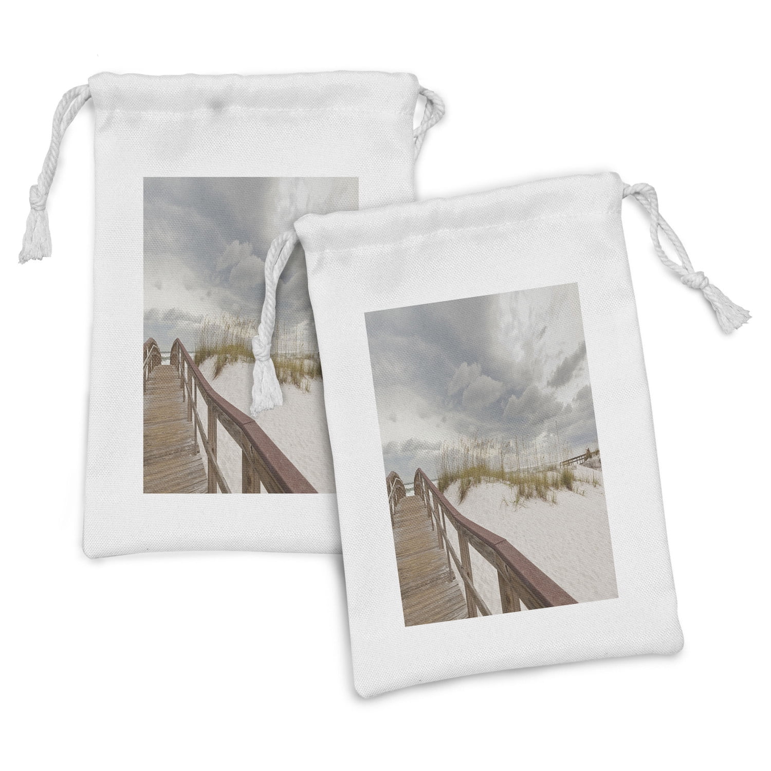 Beach Fabric Pouch Set of 2, Footpath Through Sand Tropic Gulf Island ...