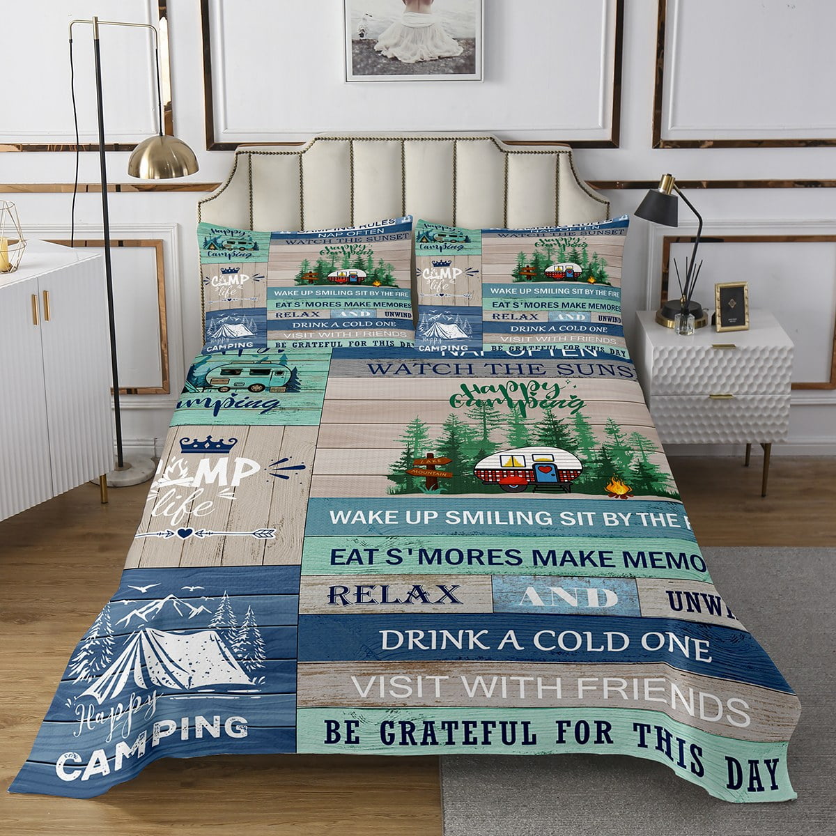 Click here for Erosebridal Happy Camping Quilt Sets For Queen Siz... prices