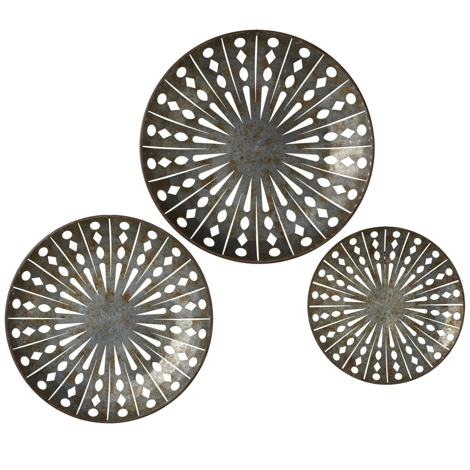 CBK Metal 3 Piece Set Distressed Galvanized Round Wall Decor 150986 ...