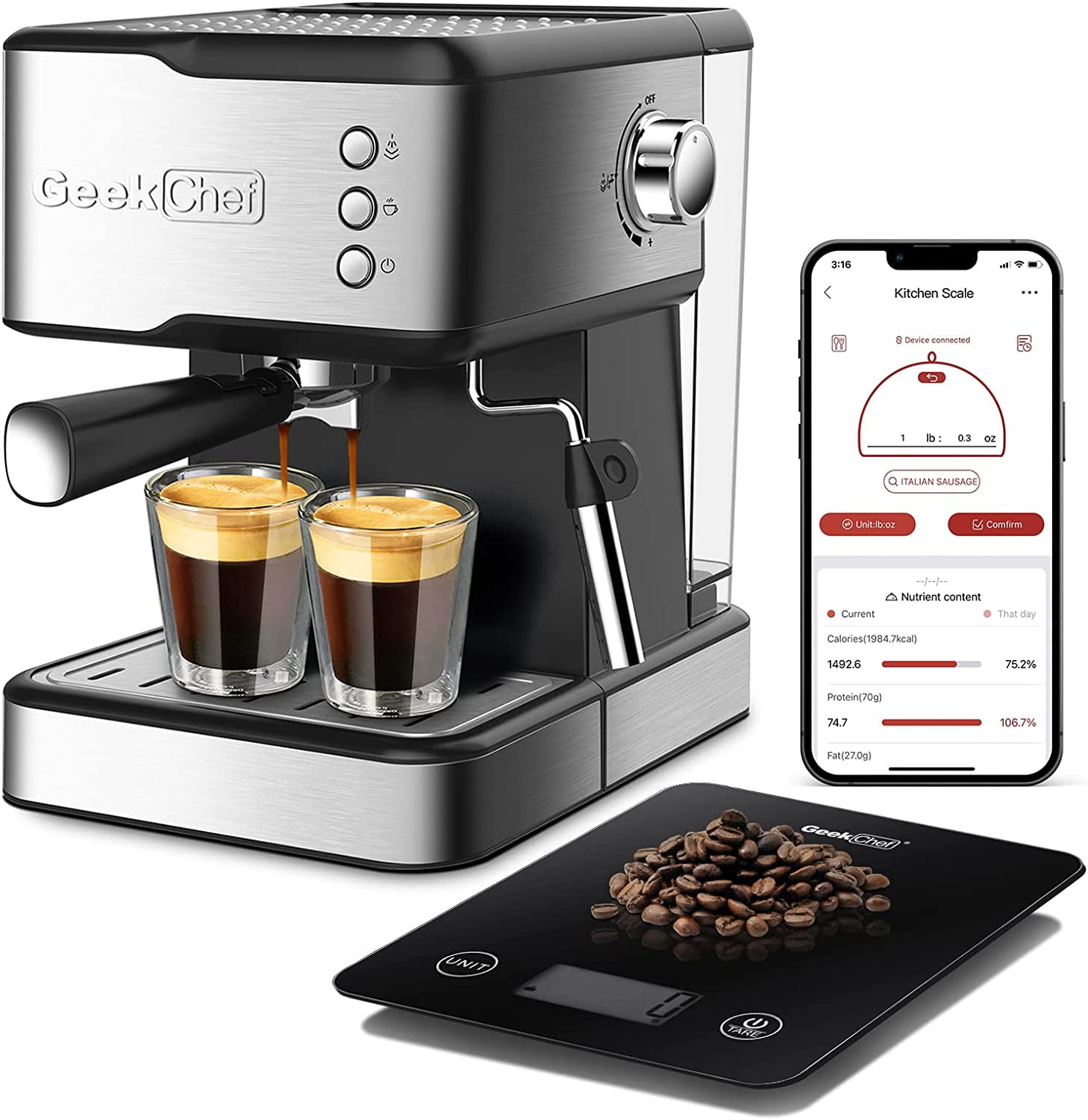 Buy Geek ChefXissk Espresso Machine Coffee Machine with Milk Frother ...